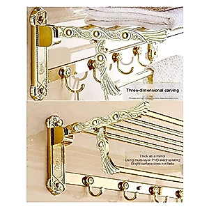 Towel BAR Rack Bathroom Towel Rack Wall Mounted Towel Holder,Bronze Bath Towel Rack,Bathroom Movable Rack Towel Rack with Towel Bars and 4 Hooks,Stainless Steel Bathroom Towel Shelf/Color/Gold (Color