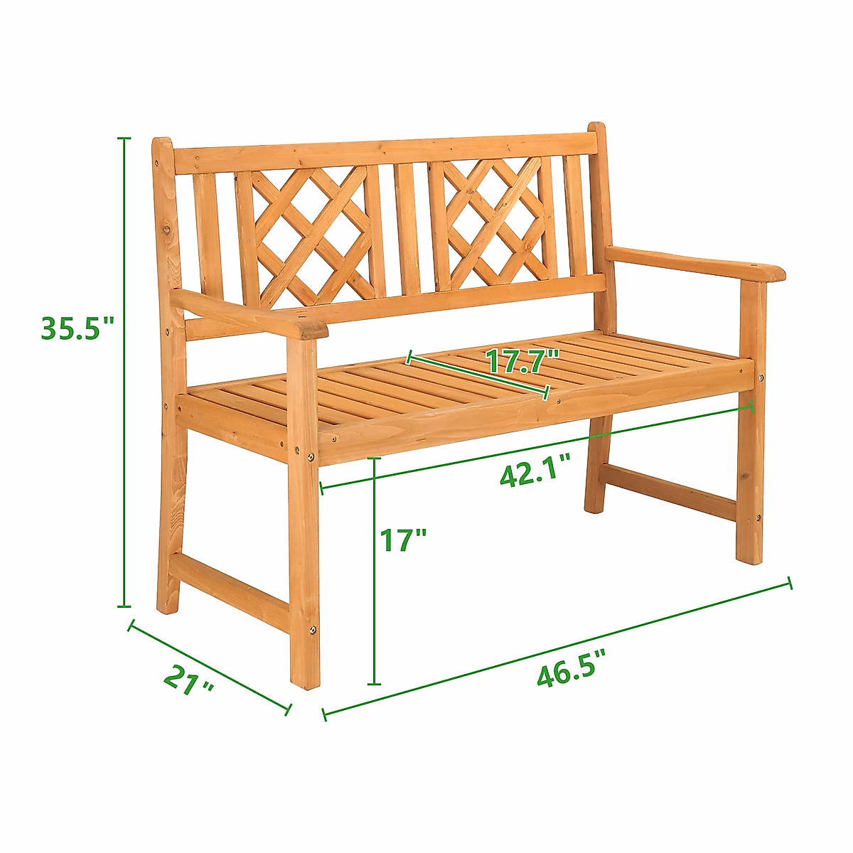 Outvita Wooden Garden Bench, Outdoor Wood Patio Bench, Rustic Two Person Loveseat Chair w/Armrest for Porch Poolside Park Backyard Balcony, Capacity 605Lbs, Grid Backrest
