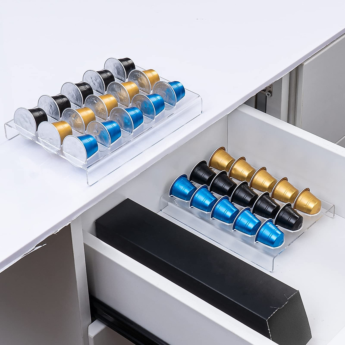 Sumerflos 2 Pack Acrylic Clear Coffee Pod Holder Organizer Tray, Coffee Pod Organizer for 15 OriginalLine Pods, Countertop or In Drawer Storage for Office, Home or Kitchen - 30 Pods
