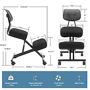 SOMEET Kneeling Chair Ergonomic with Back Support, Ergonomic Kneeling Chair with Brake and Smooth Gliding Casters, Adjustable Stool for Home and Office, Posture Chair to Relieve Back Pain, Black Linen