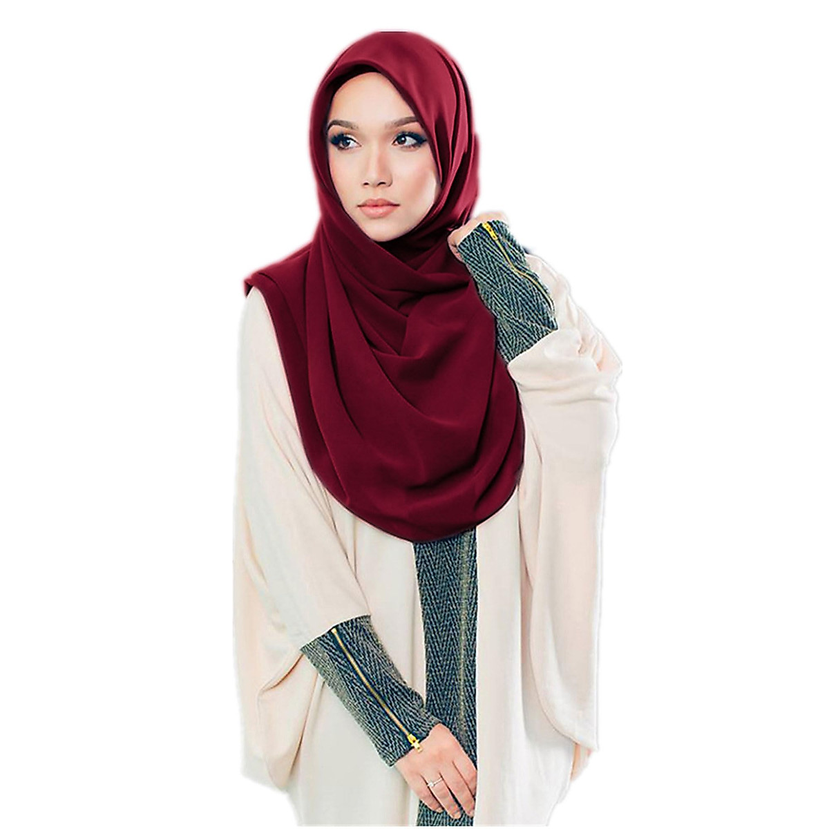 MOWEN Bubble Chiffon Scarf with Underscarf Cap for Women Hijab Muslim Lightweight 27"X70"（Rose Red）