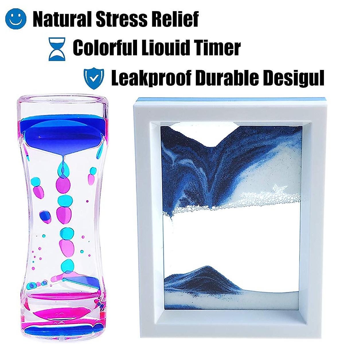 FKYTION Liquid Motion Bubbler Timer and Moving Sand Art Picture 2 Pack Colorful Hourglass Liquid Bubbler Art Toys Activity Calm Relaxing Desk Toys Voted Best Gift!