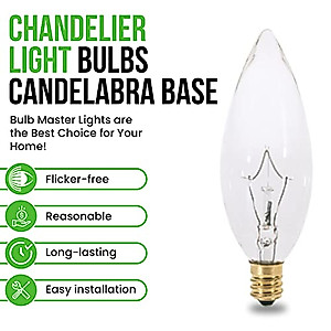BULBMASTER 15 Watts Blunt Tip Decorative Light Bulbs Chandelier Light Bulb Candelabra Base Torpedo Clear Straight Dimmable Incandescent Light Bulbs, E12 Base Lamps Pack of 12