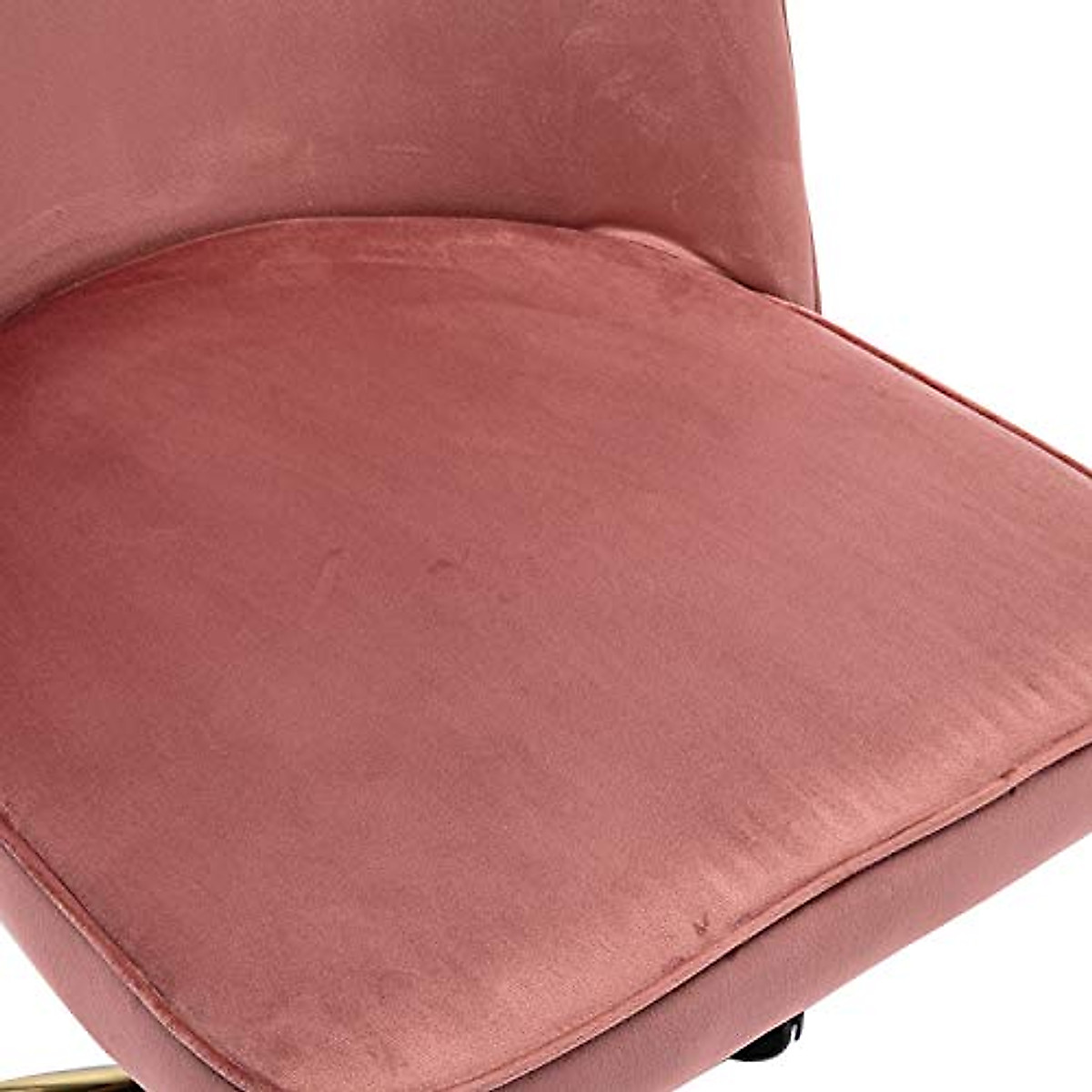 Guyou Pink Velvet Gold Desk Chair with Wheels Armless Upholstered Vanity Chair, Rolling Swivel Small Task Chair Home Desk Chair for Home Office Studio (Dusty Rose Pink)