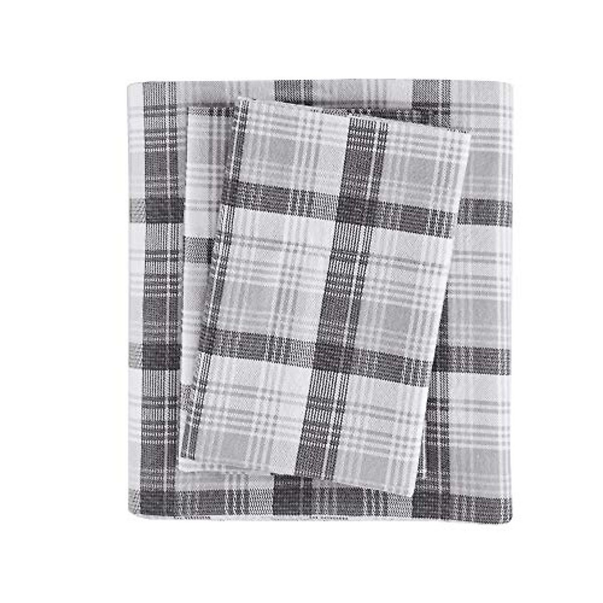 Woolrich Flannel 100% Cotton Sheet Set Warm Soft Bed Sheets with 14" Elastic Pocket, Cabin Lifestyle, Cold Season Cozy Bedding Set, Matching Pillow Case, Queen, Grey Plaid, 4 Piece