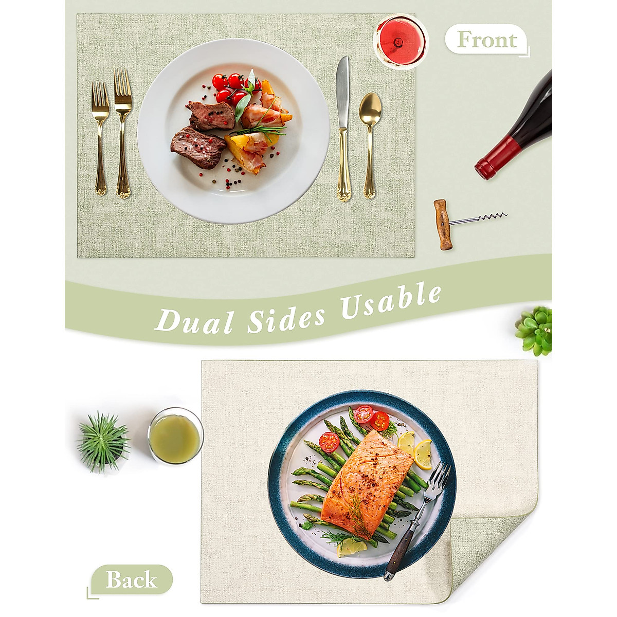 SUEH DESIGN Leather Placemats Set of 6 Reversible Table Mats Heat Resistant Waterproof No-Slip Place Mats for Dining Table Kitchen Parties