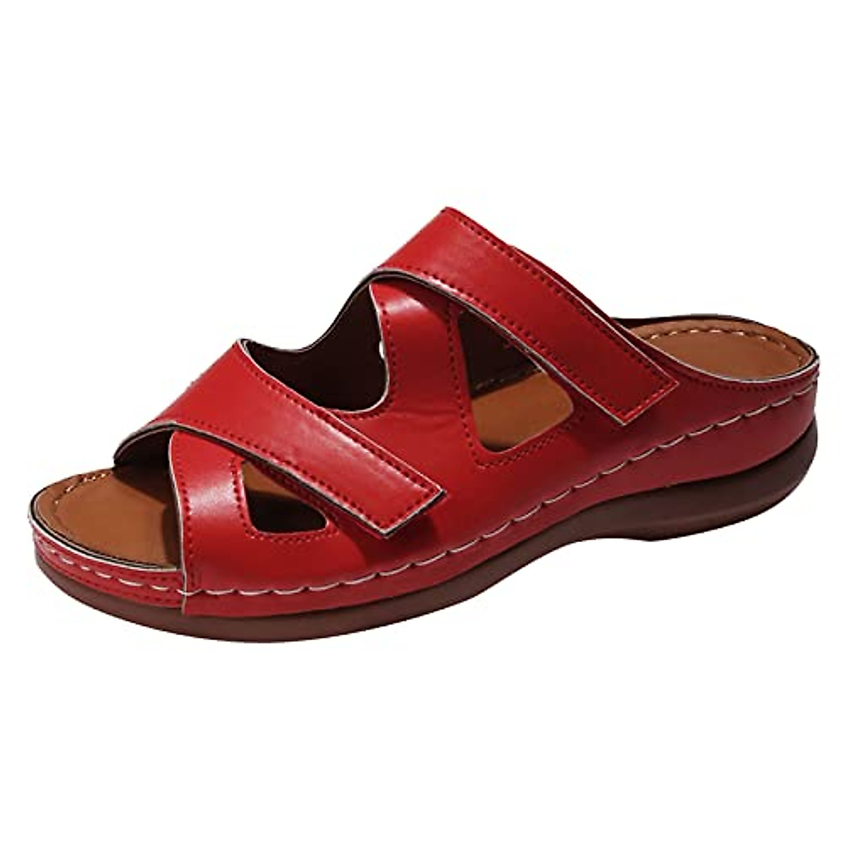 Women Foot Wear Summer Women Slippers Thick Soles Open Toe Breathable Slip On Comfortable Roman Beach Shoes (Red, 8)