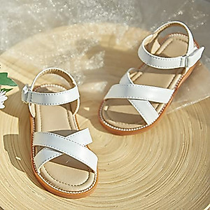Otter MOMO Girls Sandals Open Toe Princess Flat Sandals with Ruffle Size 7 Summer Sandals