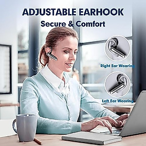 Truck Driver Bluetooth Headset for Cell Phones Wireless Earbuds with Earhooks IPX7 Waterproof Dual Microphone Earpiece in Ear Hands Free Single Headphone Charging Case for Driving Business Android iOS