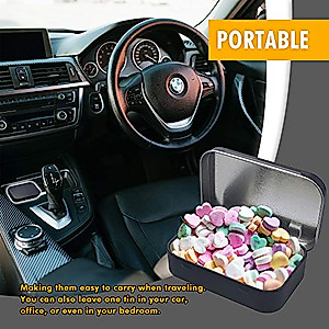 Small Metal Tin Box Lid - 2 Pcs Black Box with Hinged, Mini Small Empty Container, Portable Case for Soap, Mint, Cookie