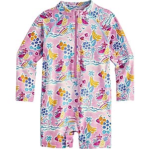 Coolibar UPF 50+ Baby Kohala Neck-to-Knee Swimsuit - Sun Protective (12-18 Months- Tropical Orchid Sweet Vacay)