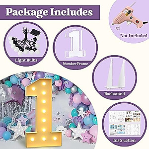 4FT Giant Marquee Light Up Numbers, Big Marquee Numbers 1 for 1st 16th 21st Birthday Decorations, Large Light Up Numbers for Party Decor Anniversary, Pre-cut Foamboad Mosaic Numbers Letters Balloons