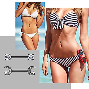 FINREZIO 4Pairs 14G Nipple Rings 316L Surgical Steel Moon Flower Nipple Tongue Ring Barbell Piercing for Women Body Piercing Jewelry