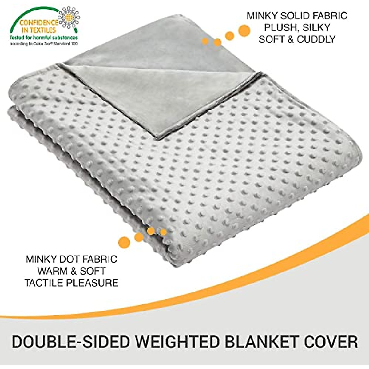 5 STARS UNITED Weighted Blanket Cover – 60”x80”, Grey, Minky Dot | Solid Minky Fleece - Removable Duvet Cover Only