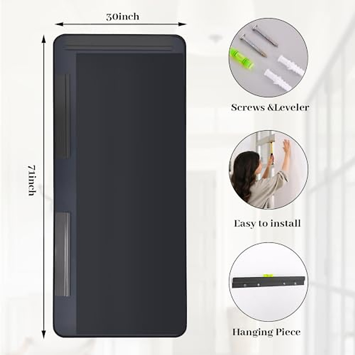 VooBang Full Length Mirror Deep Framed 30x71 Inch Floor Stand, Leaning or Dressing Modern Sleek and Chic Design Ideal for Bedroom, Closet, or Entryway Black