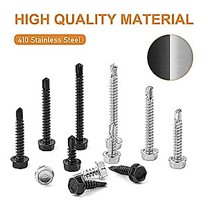 VIGRUE 410 Stainless Steel 360 Pieces Self Tapping TEK Screw Assortment, #8 Hex Washer Head Self Drilling Screws Full Thread Sheet Screw Kit for Metal
