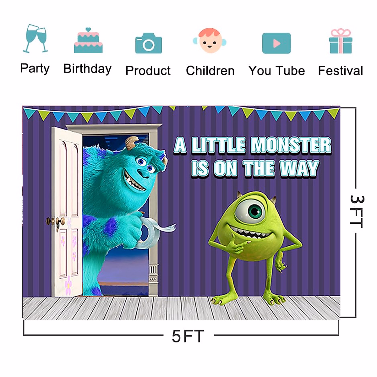 Monster Inc Backdrop for Gender Reveal Party Decorations Monster Inc Background for Baby Shower Party Cake Table Decorations Supplies a Little Monster is on The Way Theme Banner 5x3ft