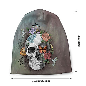 Flower Sugar Skull Beanie Hat Adult Skull Cap Warm Slouchy Knit Hat Headwear Gift for Men Women