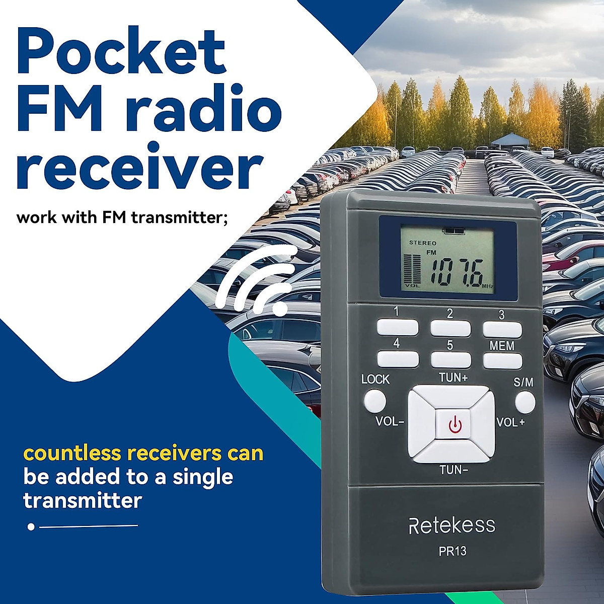 Retekess Wireless Microphone Headset System with 1 TR503 Transmitter and 5 PR13 FM Radio Receiver, Fm Listening System for Church,Training,School(Case of 1 Transmitter 5 Receivers)