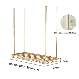 Hanging Wine Rack from Ceiling， Modern Metal Wine Bottle Holder Wall Mounted Champagne Glass Goblets Stemware Rack Storage Shelf Gold Display Racks (Size : 60x27x8cm)