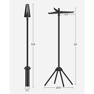 SONGMICS Clothes Drying Rack, 59-Inch Folding Laundry Drying Rack with 3 Rotatable Arms for Hangers, 4 Legs, Stainless Steel, for 27 Pieces of Clothes, Black ULLR510B01
