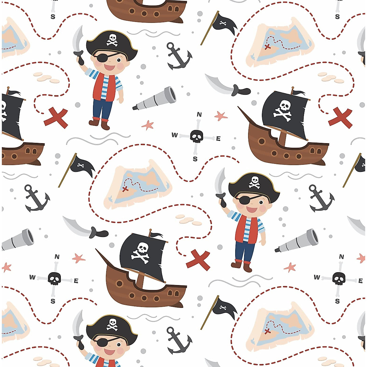 Pirate Wrapping Paper - Party Supplies - Gift Wrap - 30 x 20 Inch (3 Sheets)