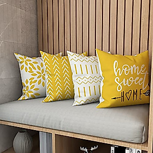 Pillow Covers 18x18 Set of 4, Modern Sofa Throw Pillow Cover, Decorative Outdoor Linen Fabric Pillow Case for Couch Bed Car 45x45cm (Yellow, 18x18,Set of 4)