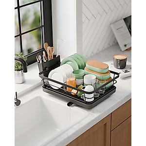 Kitsure Dish Drying Rack- Space-Saving Dish Rack, Dish Racks for Kitchen Counter, Durable Stainless Steel Kitchen Drying Rack with a Cutlery Holder, Drying Rack for Dishes, Knives, Spoons, and Forks