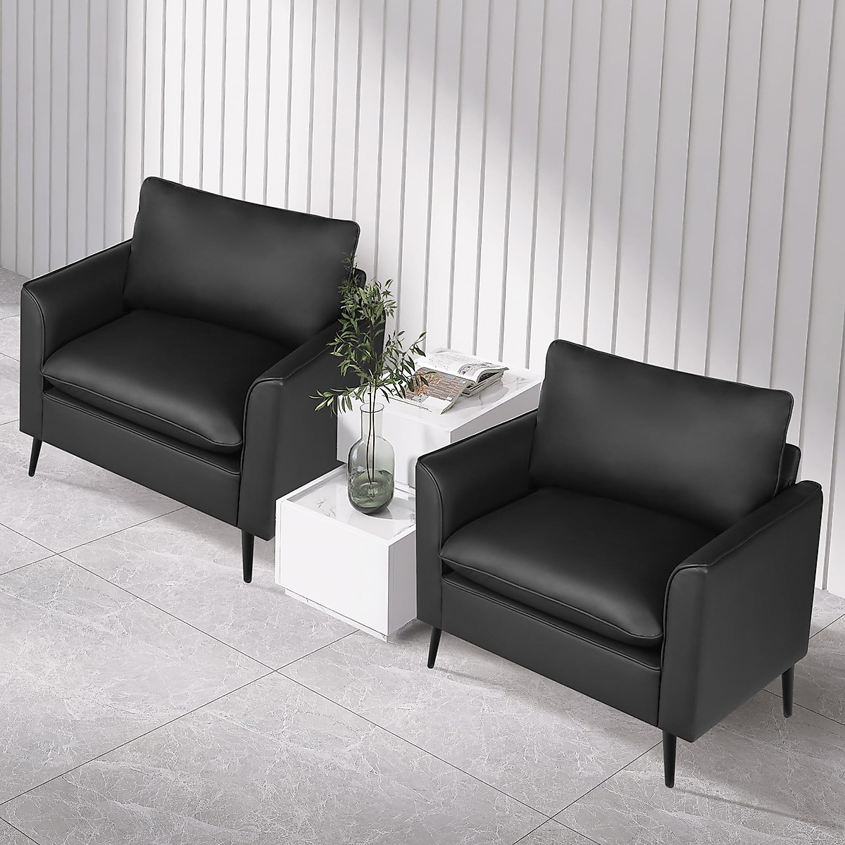 TYBOATLE Accent Chair, Black Leather Accent Chair, Comfy Living Room Chair, Cozy Reading Sitting Chair, Mid Century Modern Accent Chairs, Arm Reception Chairs, Lobby Chair,Office Furniture