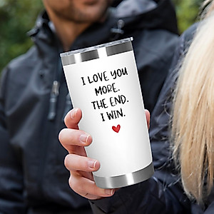 TEEZWONDER Couple Gifts for Him Her - I Win White Stainless Steel Insulated Coffee Tumbler With Lid 20 Oz - Anniversary Wedding Birthday Gifts for Women Girlfriend Boyfriend Wife Husband