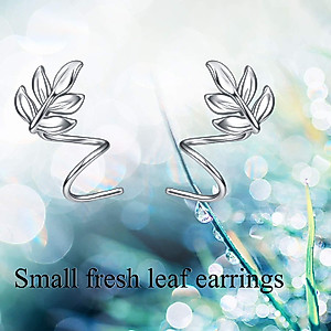 Leaf Crawler Earrings Sterling Silver Leaves Wrap Earrings Leaf Cuff Earrings Stud Ear Climber Ear Gifts for Women Teen Girls