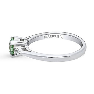 BERRICLE Sterling Silver 3-Stone Green Round Cubic Zirconia CZ Fashion Anniversary Ring for Women, Rhodium Plated Size 6