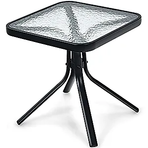 Tangkula Outdoor Bistro Table, Patio Side Table with Tempered Glass Tabletop & Steel Frame, Patio Coffee End Table for Backyard, Lawn, Garden (Black)