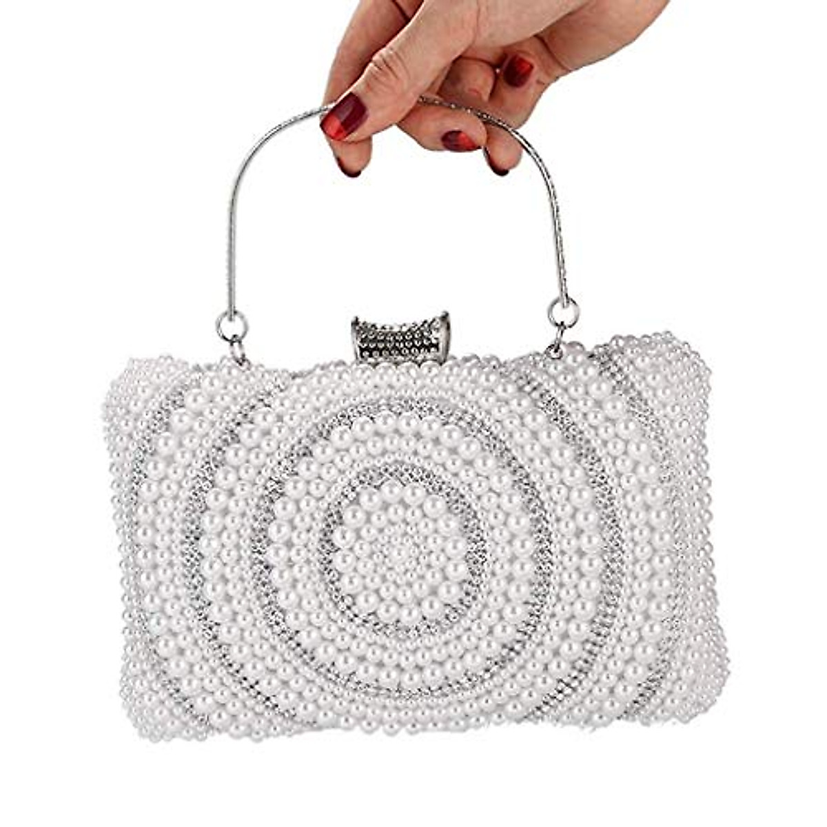 NMBBN Fashion Women Pearl Bag Tote Top Handle Bag Purses Handmade Beaded Handbags for,Size 20 * 5 * 13cm