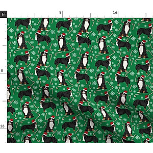 Spoonflower Fabric - Bernese Mountain Dogs Candy Canes Winter Snowflakes Green Christmas Printed on Petal Signature Cotton Fabric Fat Quarter - Sewing Quilting Apparel Crafts Decor