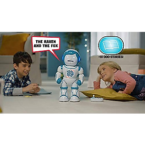 LEXIBOOK Powerman Kid - Educational and Bilingual English/Spanish Robot - Walking Talking Dancing Singing Toy - STEM Programmable Telling Creating Stories - Quizzes Shooting Discs for Kids - ROB90US