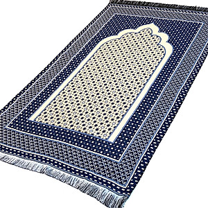 Modefa Turkish Islamic Prayer Mat Janamaz Sajjadah | Thin Woven Cotton Praying Rug Ramadan Eid Gift | Traditional Muslim Sejada for Men Women - Hira Diamond (Royal Blue)