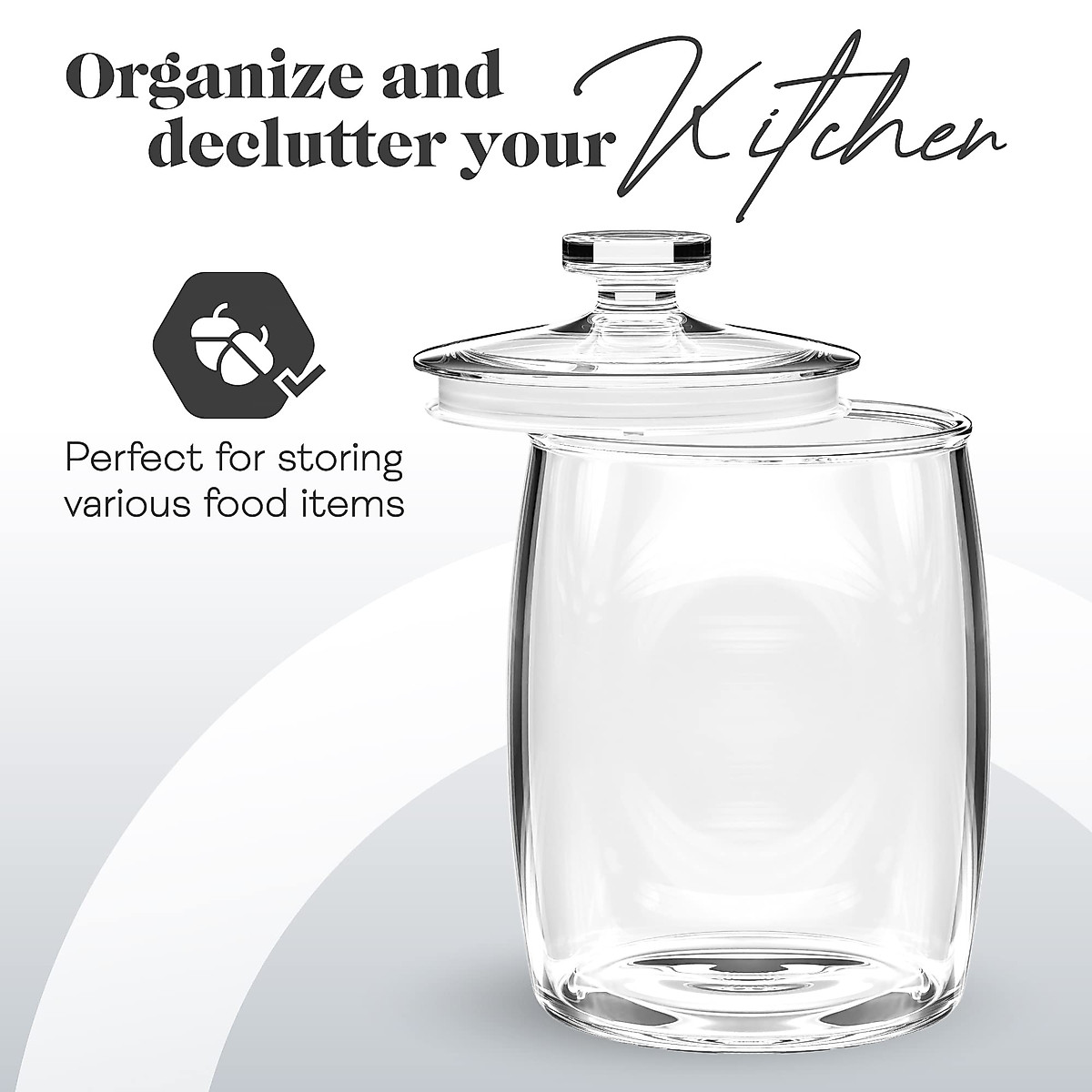 Amici Home Arlo Glass Canister | Food Storage Container with Airtight Lid | Glass Cookie Jar with Lid for Kitchen Countertop, Pantry | Clear Glass Jar, Medium, 142 Oz