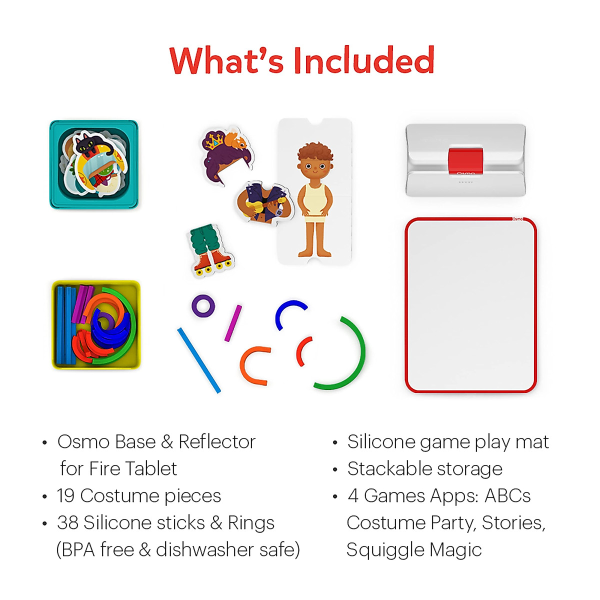 Osmo-Little Genius Starter Kit for Fire Tablet-4 Educational Learning Games-Preschool Ages 3-5-Phonics,Problem Solving & Creativity-STEM Toy Gifts,Kids(Osmo Fire Tablet Base Included)