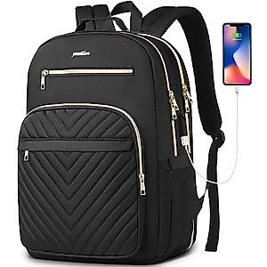 YAMTION Laptop Backpack Women,School Backpack for Women USB Bookbag for Business Work Office College Students Teacher,Black 15.6 inch