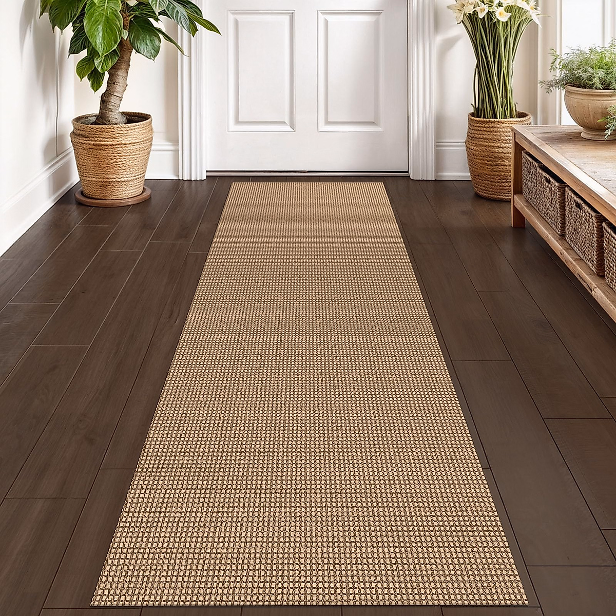 KOZYFLY Boho Runners for Hallways 2x6 ft Washable Hall Carpet Runner Rubber Backed Kitchen Rug Non Slip Woven Cotton Entryway Runner Rugs Floor Runners for Indoor Hallway Bedroom, Tan/Orange/Brown