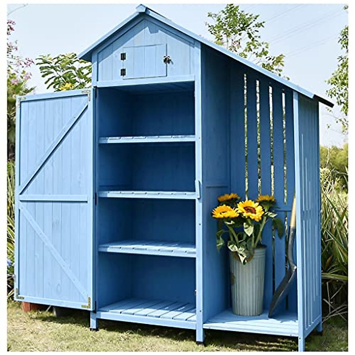 Large Garden Locker, Wooden Backyard Storage Cabinet, Outdoor Storage Shed, Garages Rack Shelves with Plastic Feet, Waterproof Tool Shed for Mower (Size : 181.5cm-A2)