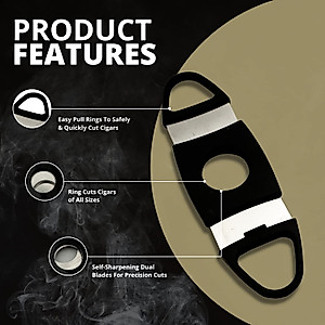 Guillotine Cigar Cutter - Double Blade Cigar Clipper - Stainless Steel Dual Bladed - Ultra-Sharp Straight Cut - Portable 60 Gauge Large Black Plastic Cutters (10 Pack)