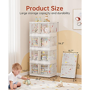 HAIXIN 400QT Stackable Storage Bins With Lids, Plastic Clear Storage Bins Collapsible Storage Drawers, 4 Pack Closet Organizers and Storage Containers with Doors and Wheels For Home, Office, Dorm