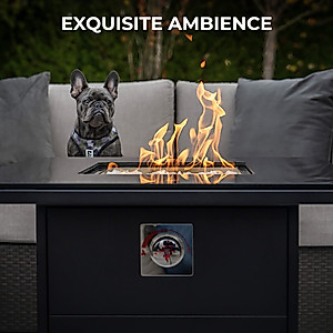 Yaletown 420 Model Square Fire Pit Table for Outside Patio – 30" Small Outdoor Propane Gas Fire Table, Black – with Glass Rocks Set, Pre-Attached 1m Hose and Regulator