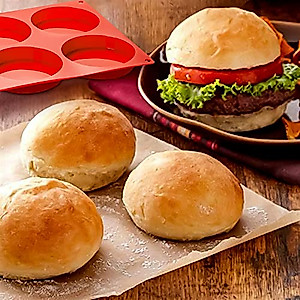 Hamburger Bun Molds 2 Pack Silicone Baking Pans, 4 Inch Muffin Top Pan Egg Sandwish Mold Small Layer Cake Molds Round Disc Pan for Mini Cake, Jumbo Muffin Top, Bun, Custard, Tart, Resin Coaster