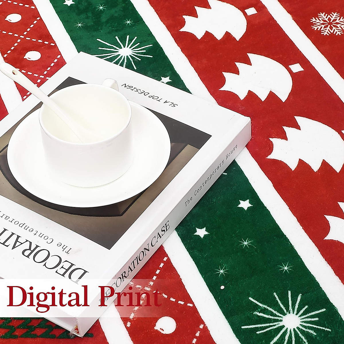 RUGSREAL Christmas Area Rug 2x3 Winter Christmas Tree and Snowflake Area Rug for Entryway Christmas Doormat Non-Slip Rug Washable Floor Cover for Living Room Bedroom, Red, 2x3 Feet