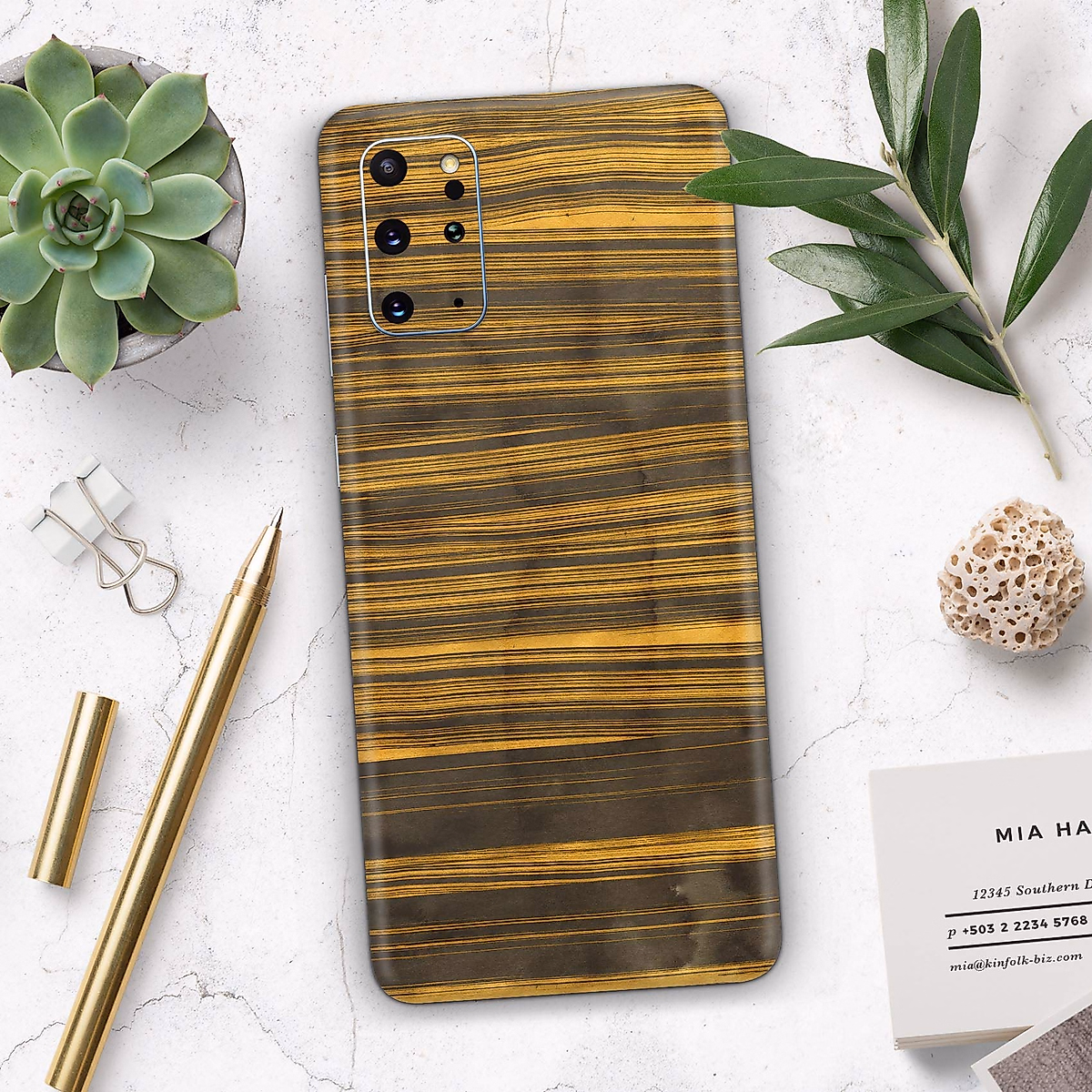 DesignSkinz Gold Standard Zebrawood Protective Vinyl Decal Wrap Skin Cover Compatible with The Samsung Galaxy S20 (Screen Trim & Back Glass Skin)