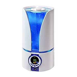 Comfort Zone CZHD81 Whisper-Quiet Cool Mist Digital Ultrasonic Humidifier with Remote Control and Auto Shut-Off, White for Home, Office, Bedroom