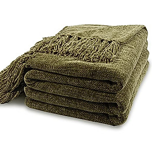 Vhorate Throw Blanket for Couch Sofa Bed Chair, 50in x 60in Soft Cozy Chenille Living Room Blanket with Tassel, Comfy All Seasons Suitable for Women Men and Kids